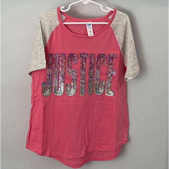 Justice | Shirts & Tops | Justice Pink And Gray Sequins Tee Girls Size ...
